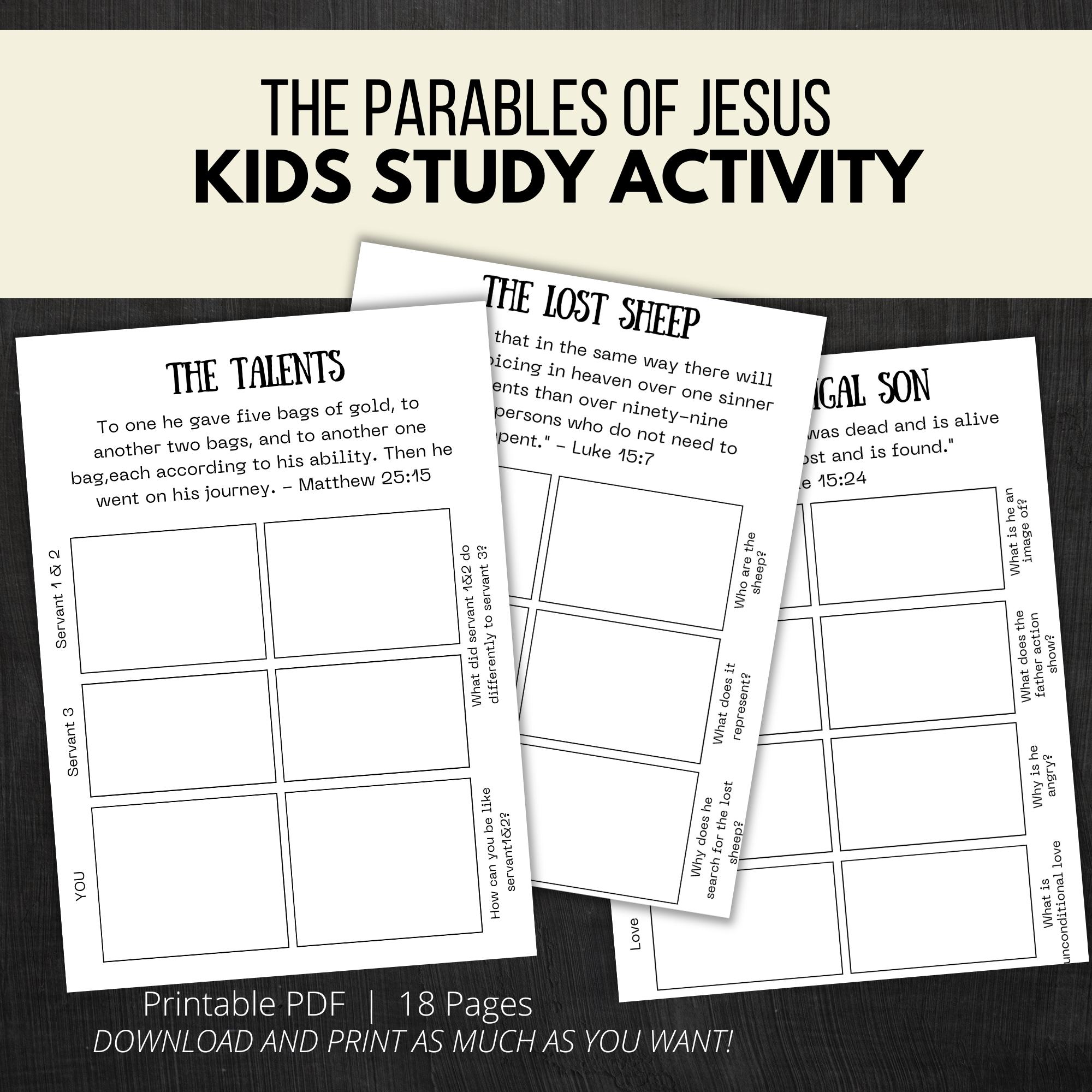 Parables Of Jesus Worksheet Kids Bible Study Pdf Pattern Etsy