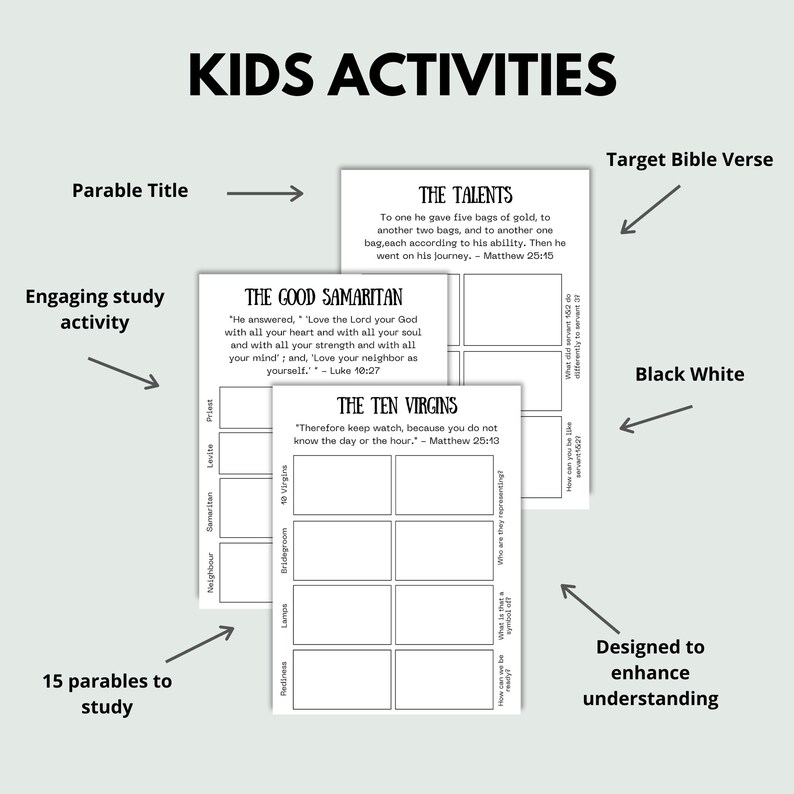 The Parables of Jesus Kids Activity Pages New Testament Christian ...