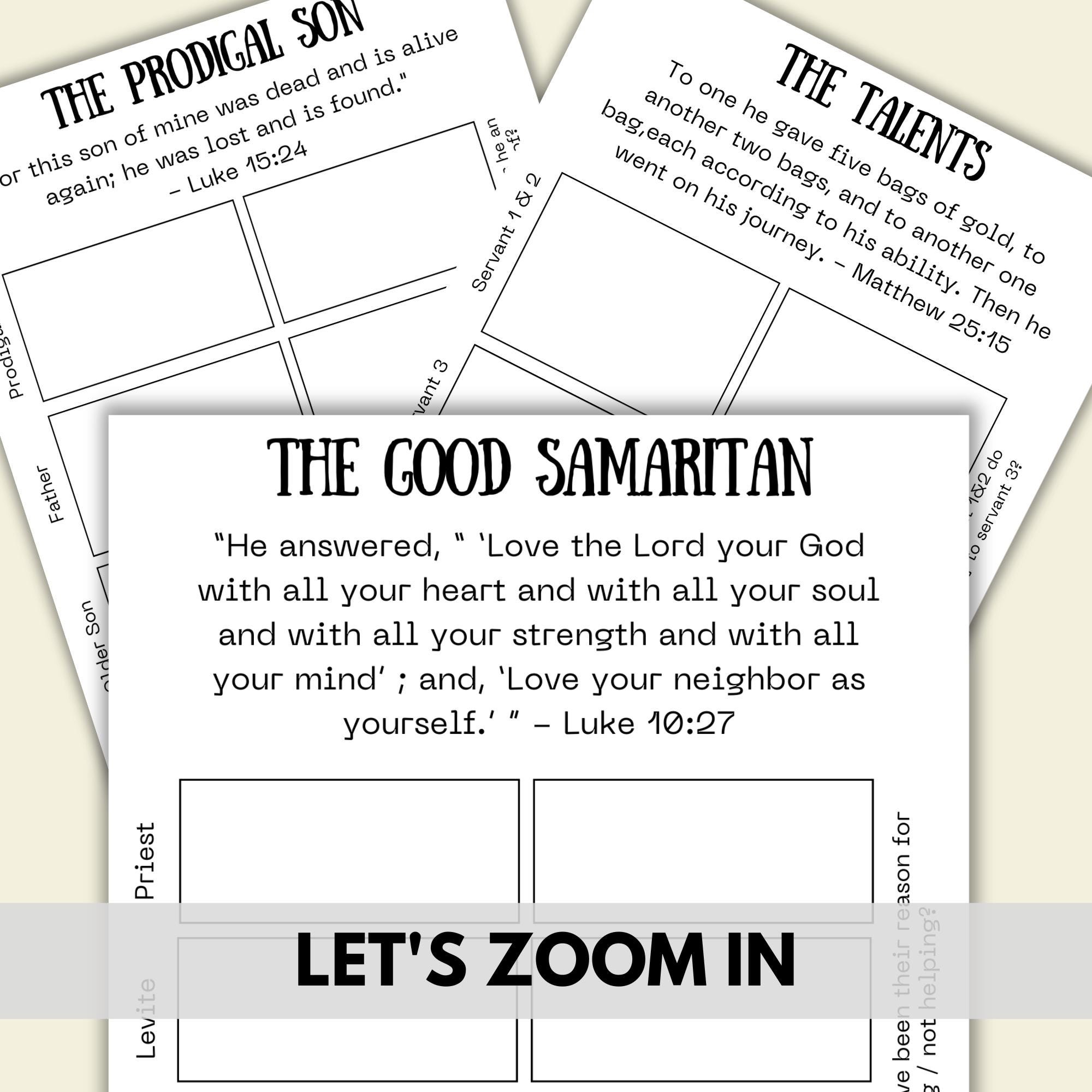 Parables of Jesus Worksheet: Kids Bible Study (PDF Pattern) - Etsy