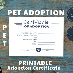 Printable * Pet Adoption Certificate – Pet Adoption Record, Dog Cat ...