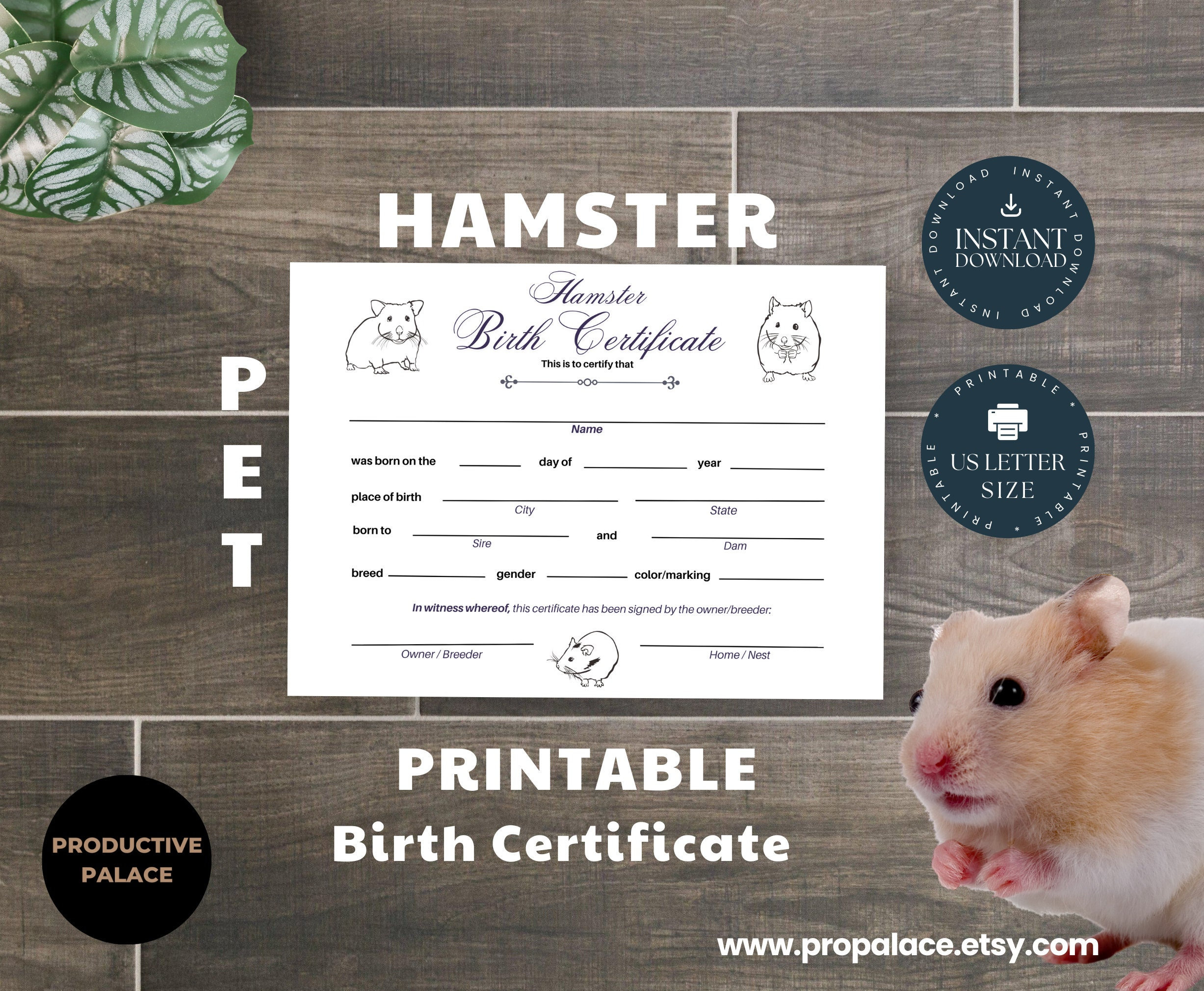 Printable * Hamster Birth Certificate – Document Write in Birth Record ...