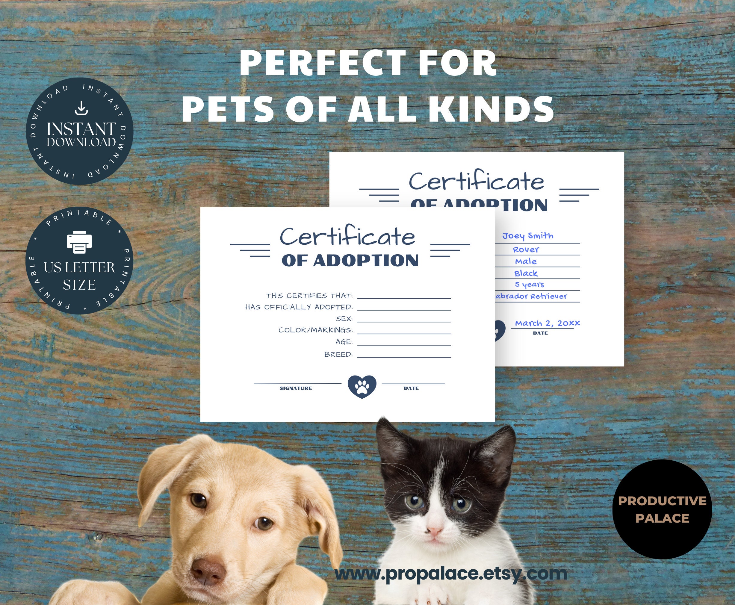 Printable * Pet Adoption Certificate – Pet Adoption Record, Dog Cat ...
