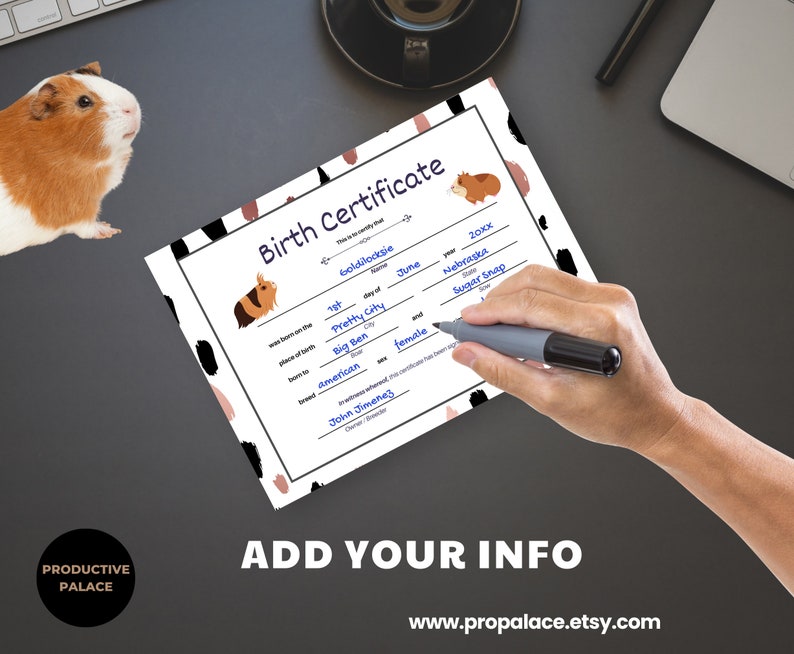 Printable * Guinea Pig Birth Certificate – Document Write in Birth ...