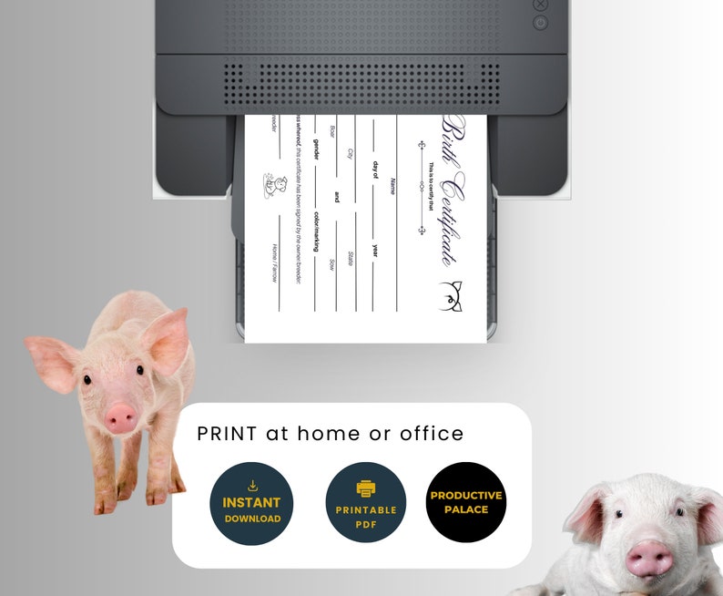 Printable * Pig Birth Certificate – Document Write in Birth Record ...