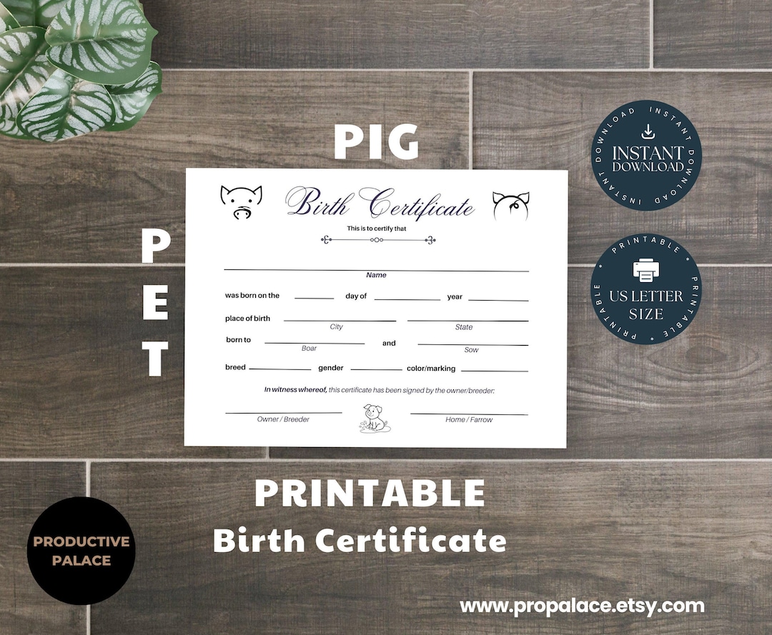 Printable * Pig Birth Certificate – Document Write in Birth Record ...