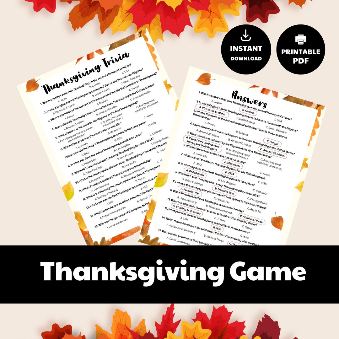 Printable Thanksgiving Trivia Game Entertain Your Guests - Etsy