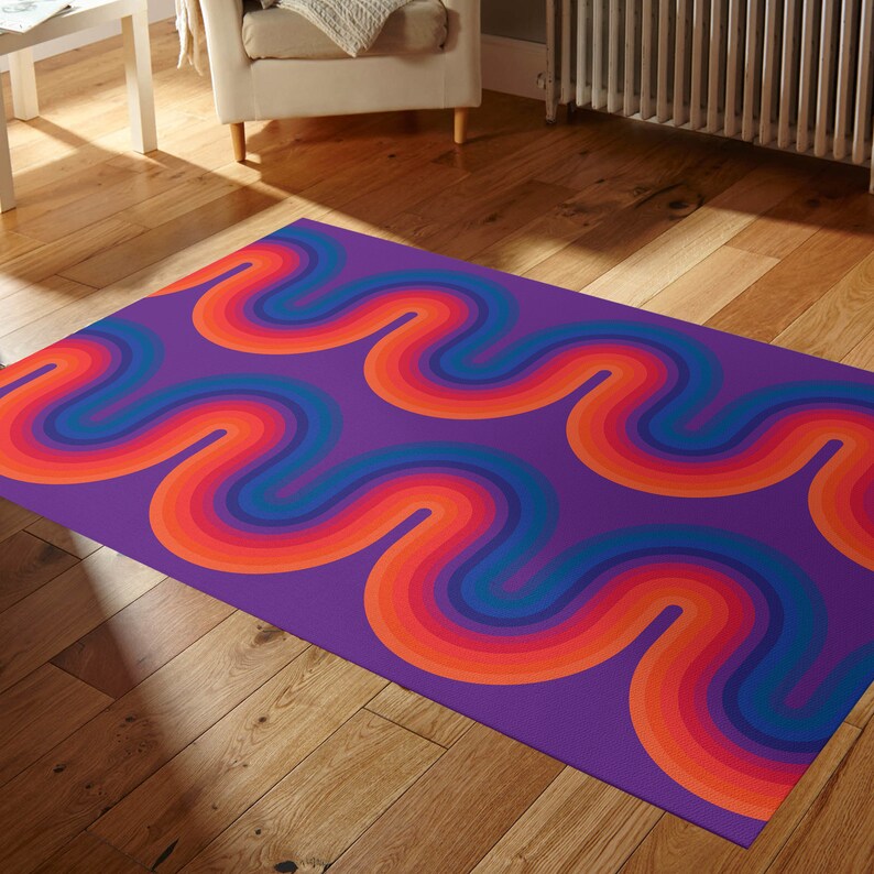 Purple Mid Century Modern Rug Retro Swirl Area Rug Orange - Etsy