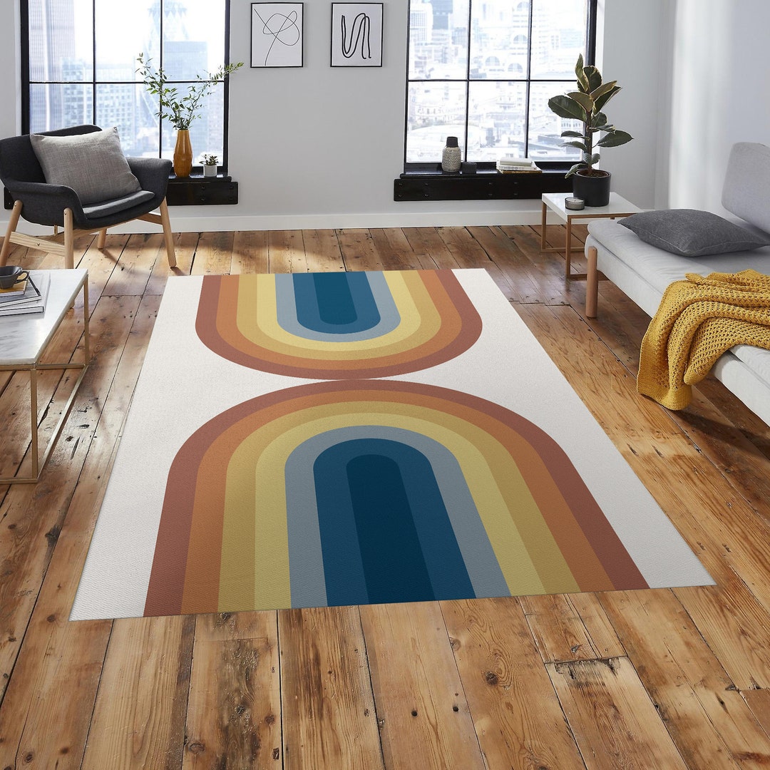 70s Retro Stripes Rug, Neutral Mid Century Rug, Scandinavian Style ...