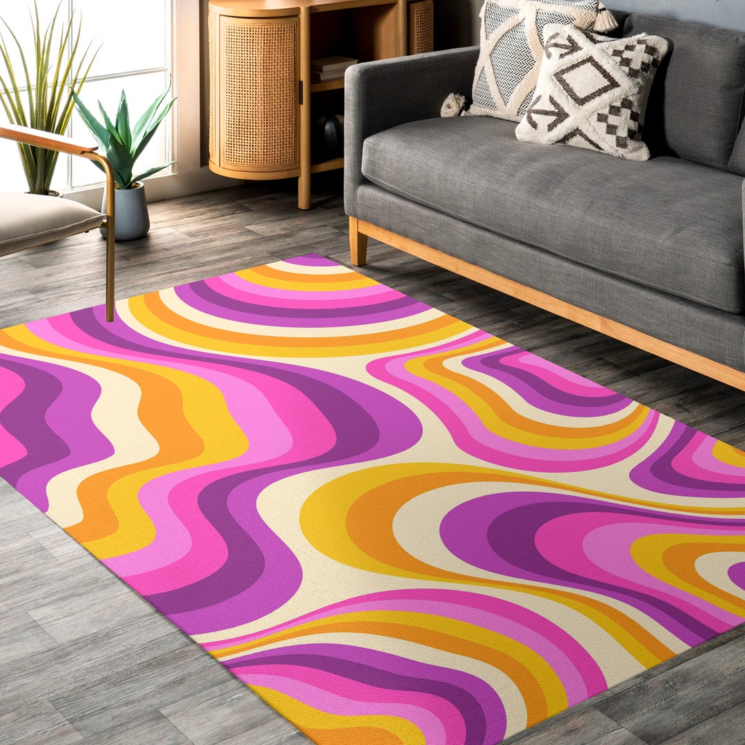 Trippy Psychedelic Rug, Colorful Bedroom Rug, Retro Area Rug, Groovy ...
