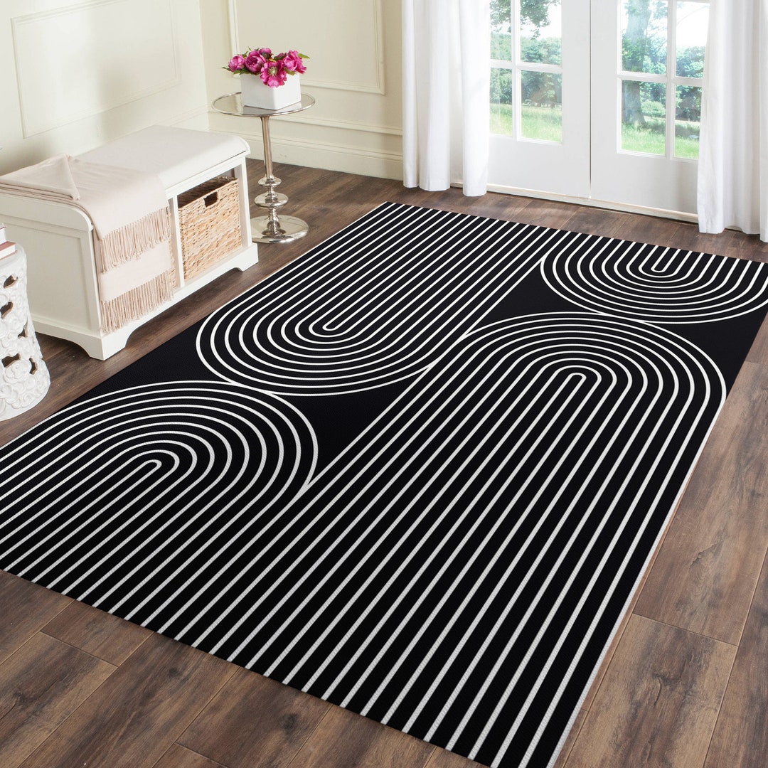 Black and White Vintage 60s Mid Century Rug, Retro Area Rug, Colorful ...