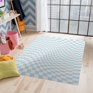 Checkered Rug Blue, Danish Pastel Room Decor for Teens Girl Dorm Room ...