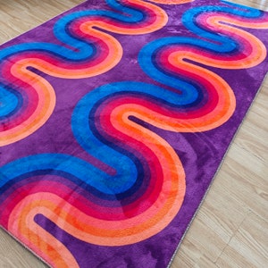 Purple Mid Century Modern Rug, Retro Swirl Area Rug Orange Green, Retro ...