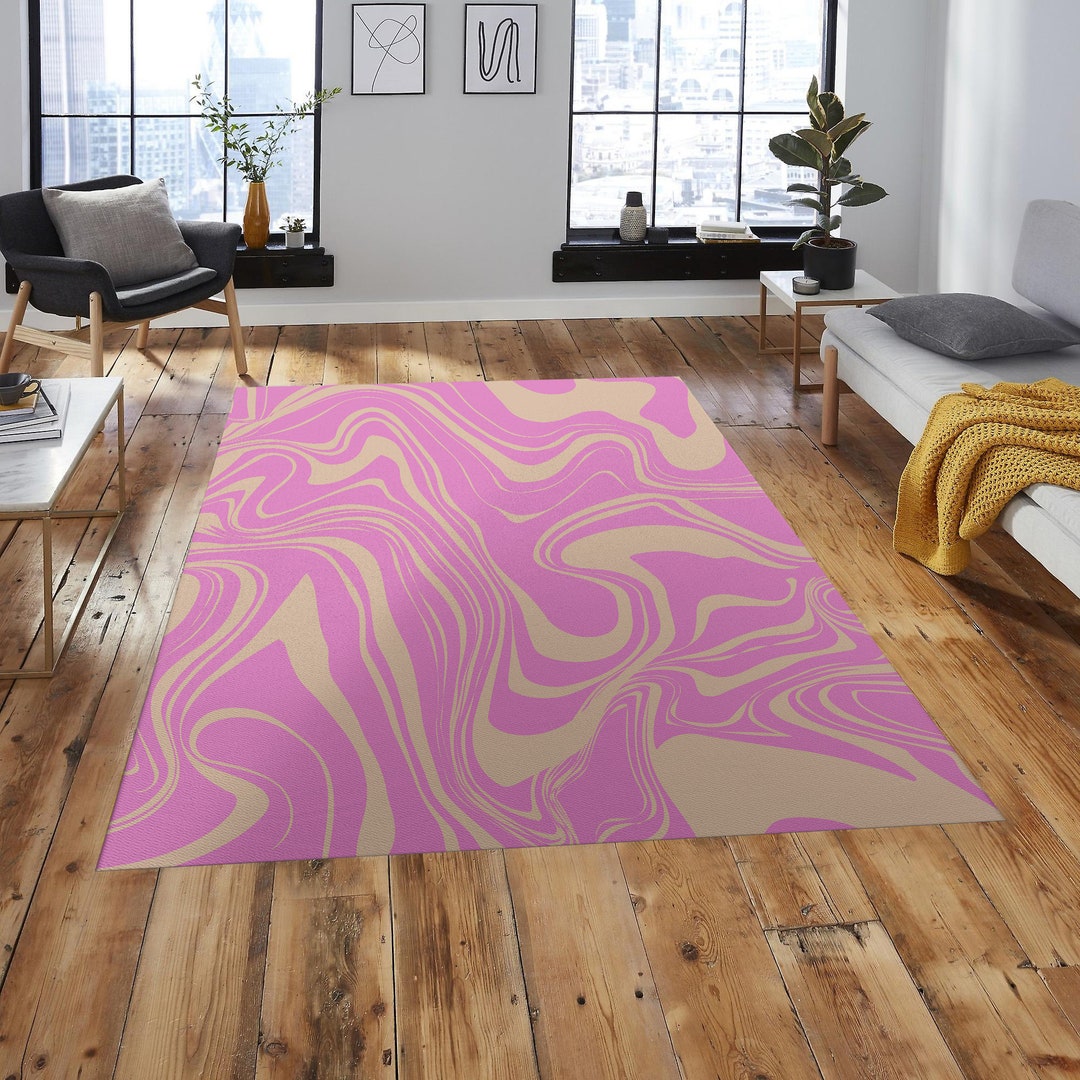 Pink Psychedelic Groovy Rug, Colorful Floor Mat, Hippie Decor, Retro ...