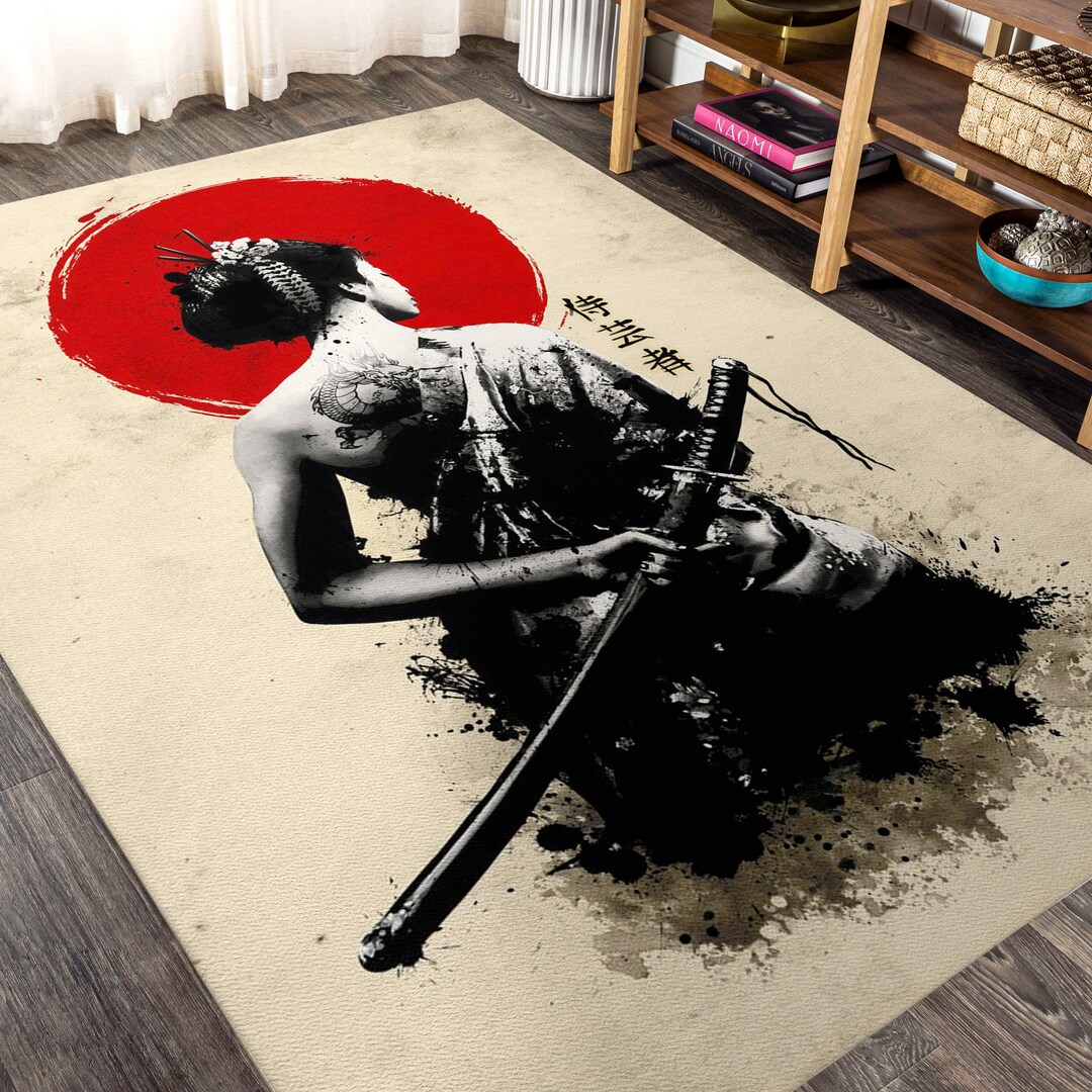 Samurai Pattern Carpet, Geisha With Tattoo, Warrior Samurai Rug ...