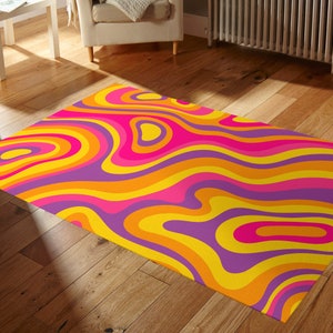 Orange Purple Groovy Psychedelic Rug, Colorful Floor Mat, Hippie Retro ...