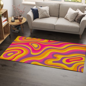 Orange Purple Groovy Psychedelic Rug, Colorful Floor Mat, Hippie Retro ...