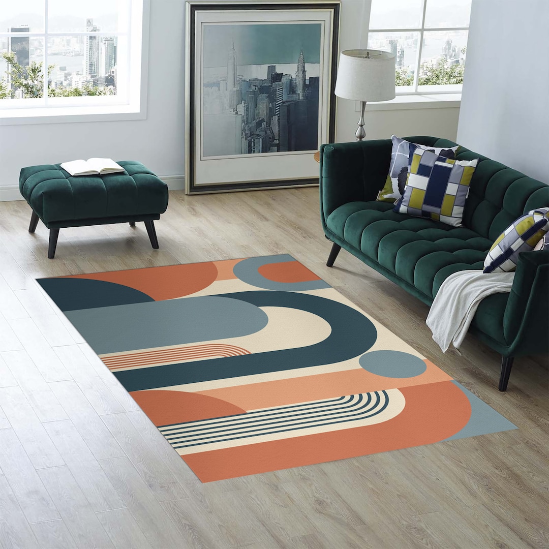 Colorful Mid Century Modern Rug, Vintage-inspired Area Rug, Geometric ...