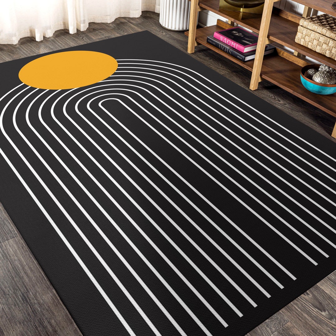 Black and White 60s Mid Century Rug, Vintage Floor Covering, Geometric ...