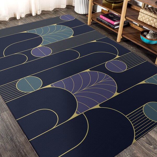 Blue and Gold Area Rug - Etsy