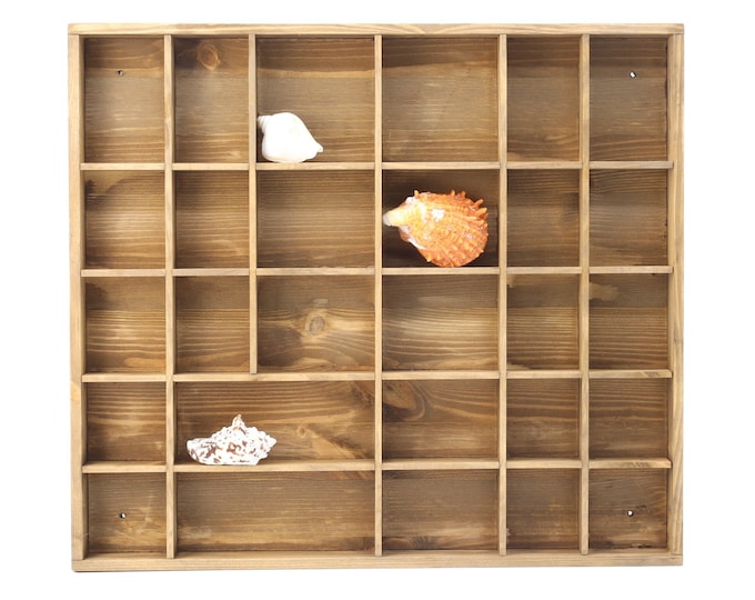 30 Compartments Unfinished Wooden Display Shadow Box Collection Display ...
