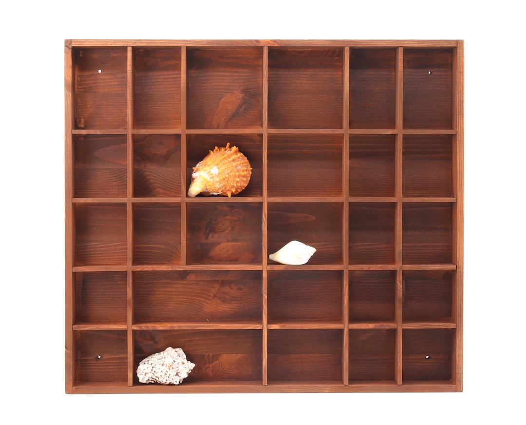 Brown Wooden Display With 28 Compartments | Shadow Curio Box | Teak ...