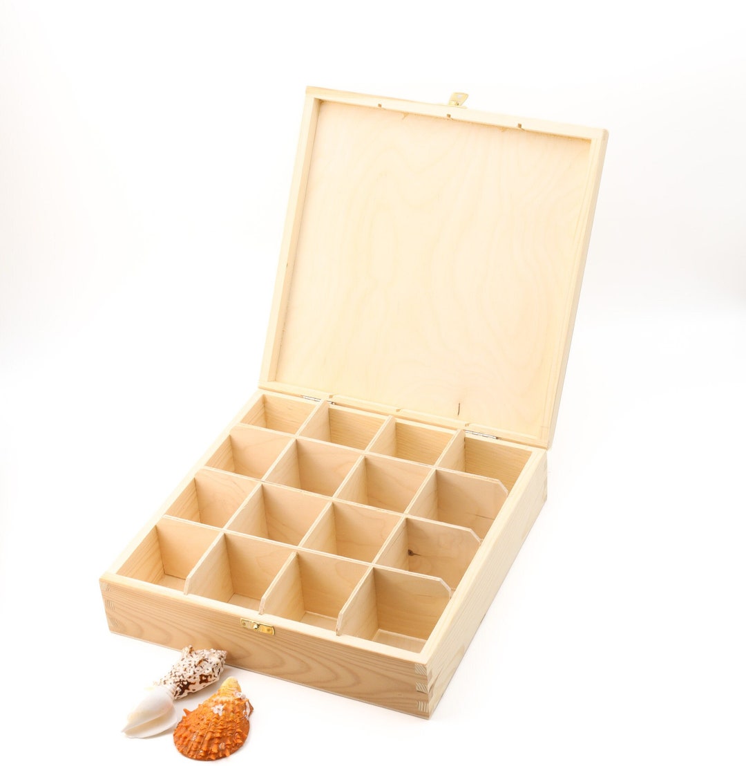 Wooden Tea Box With 16 Compartments and With a Latch DIY Tea Box Wooden ...