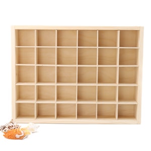 30 Compartments Unfinished Wooden Display Shadow Box Collection Display ...