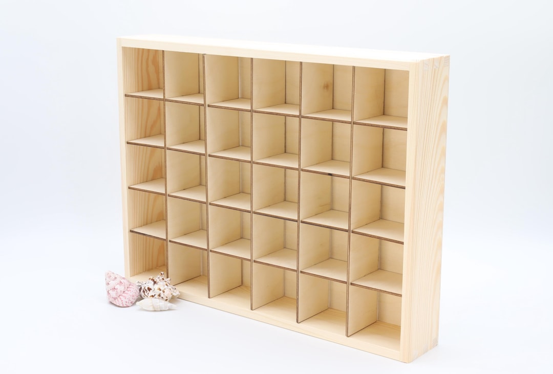 30 Compartments Unfinished Wooden Display | Shadow Box | Collection ...