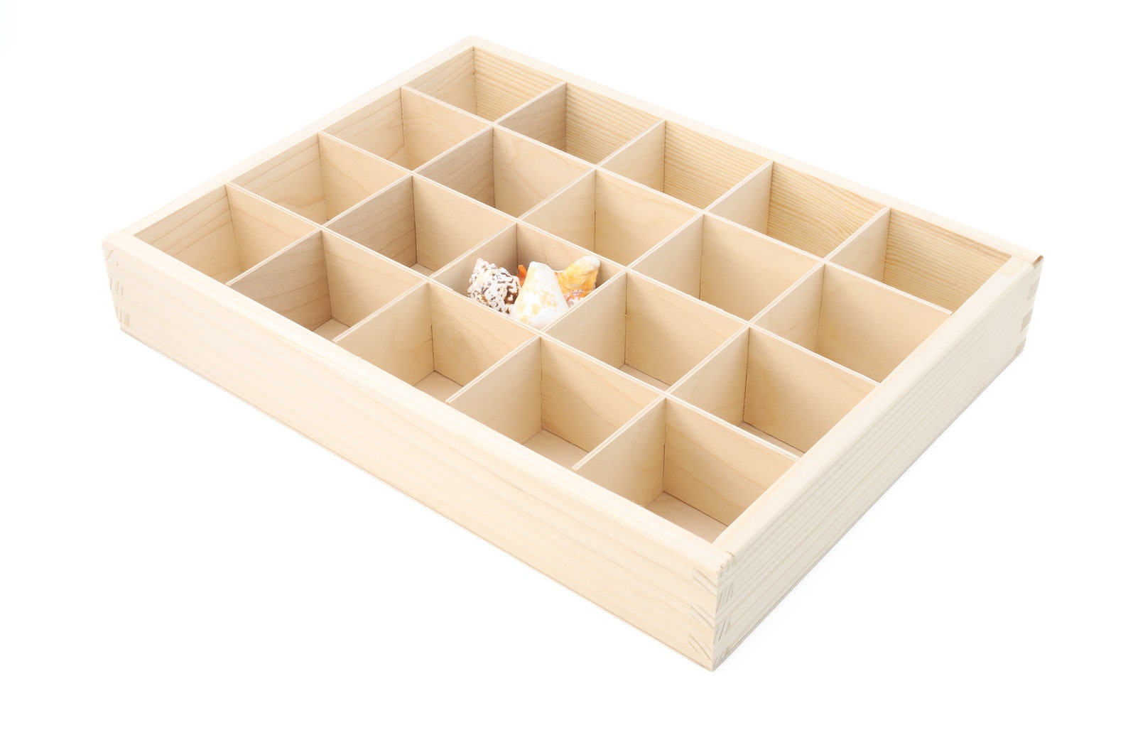 20 Compartments Unfinished Wooden Display Shadow Box Collection Display ...