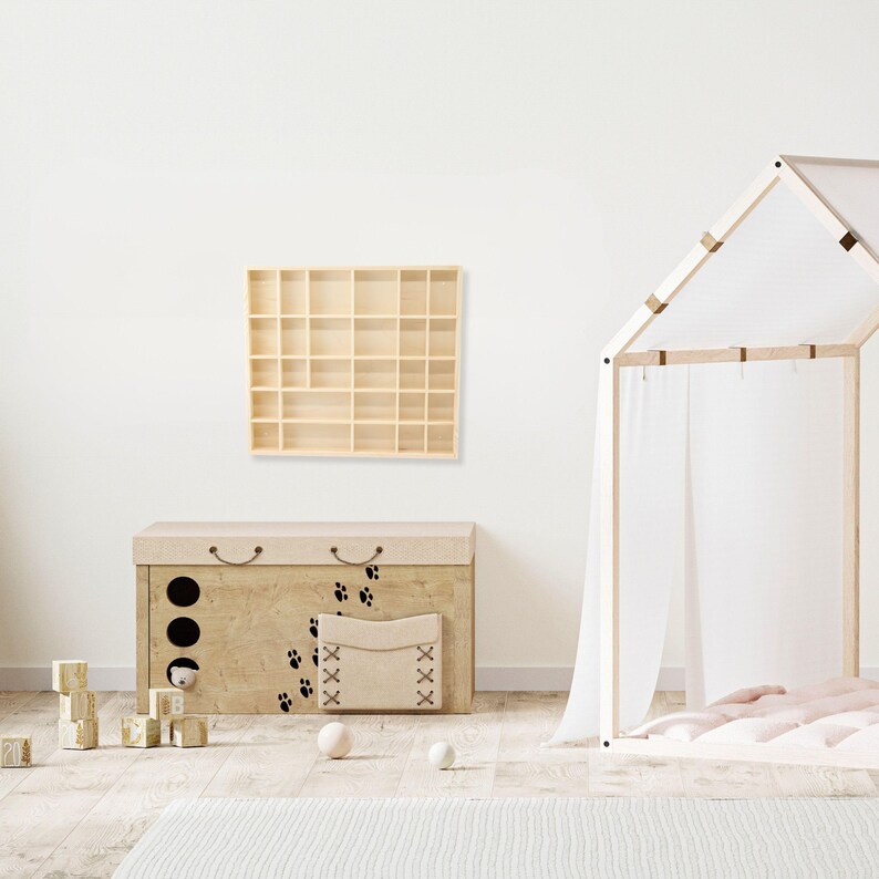 Unfinished Wooden Display With 28 Compartments | Shadow Box | Unpainted ...
