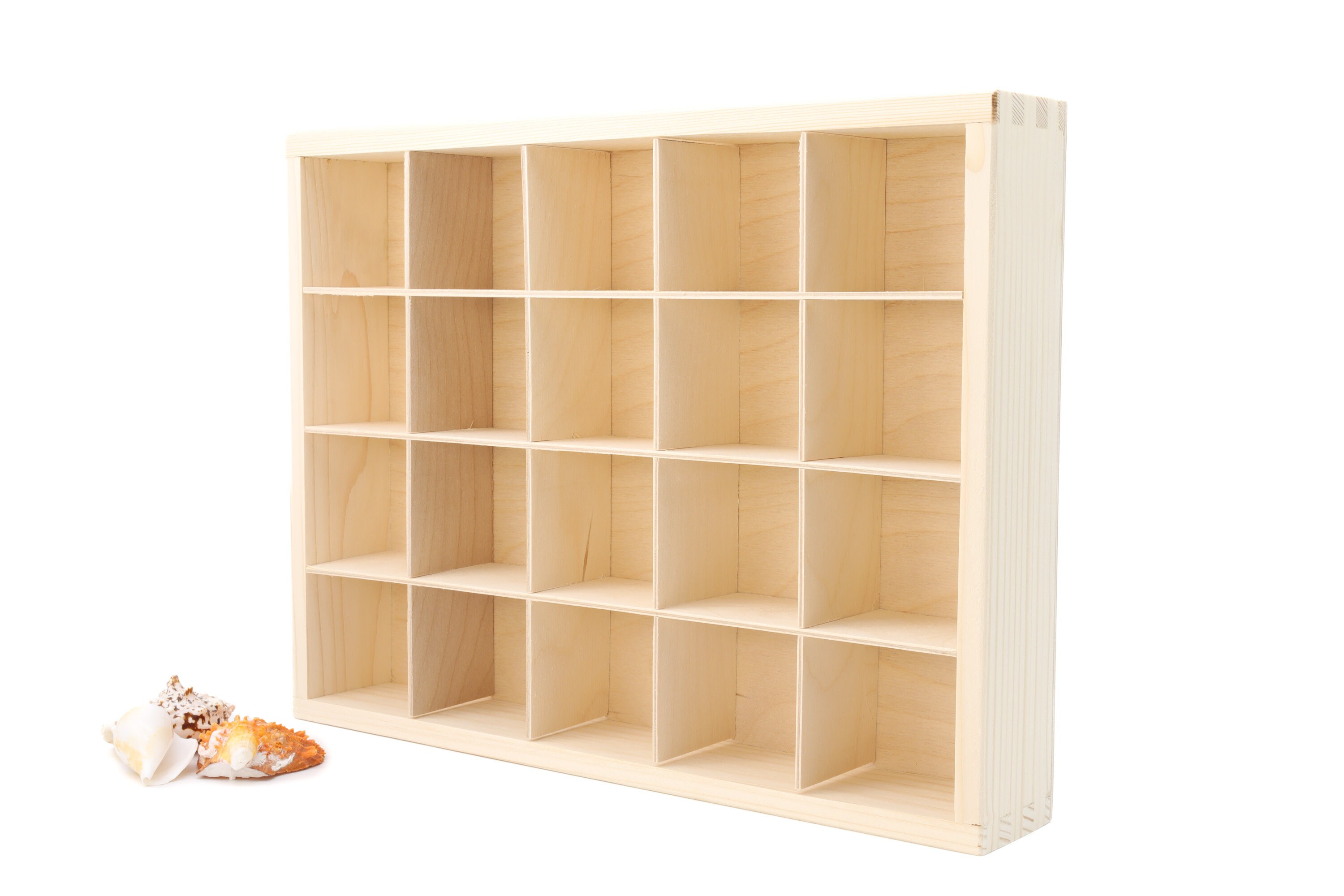 20 Compartments Unfinished Wooden Display Shadow Box Collection Display ...