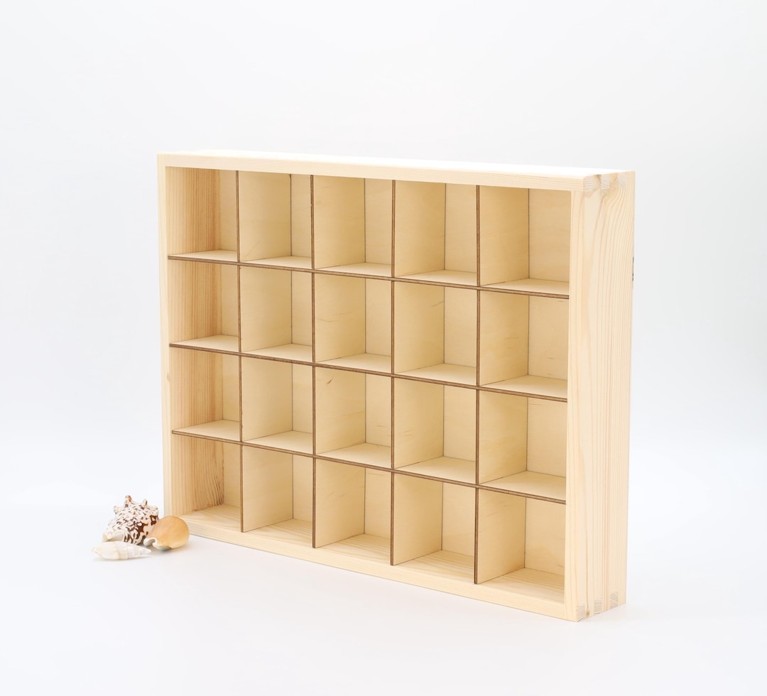 20 Compartments Unfinished Wooden Display | Shadow Box | Collection ...