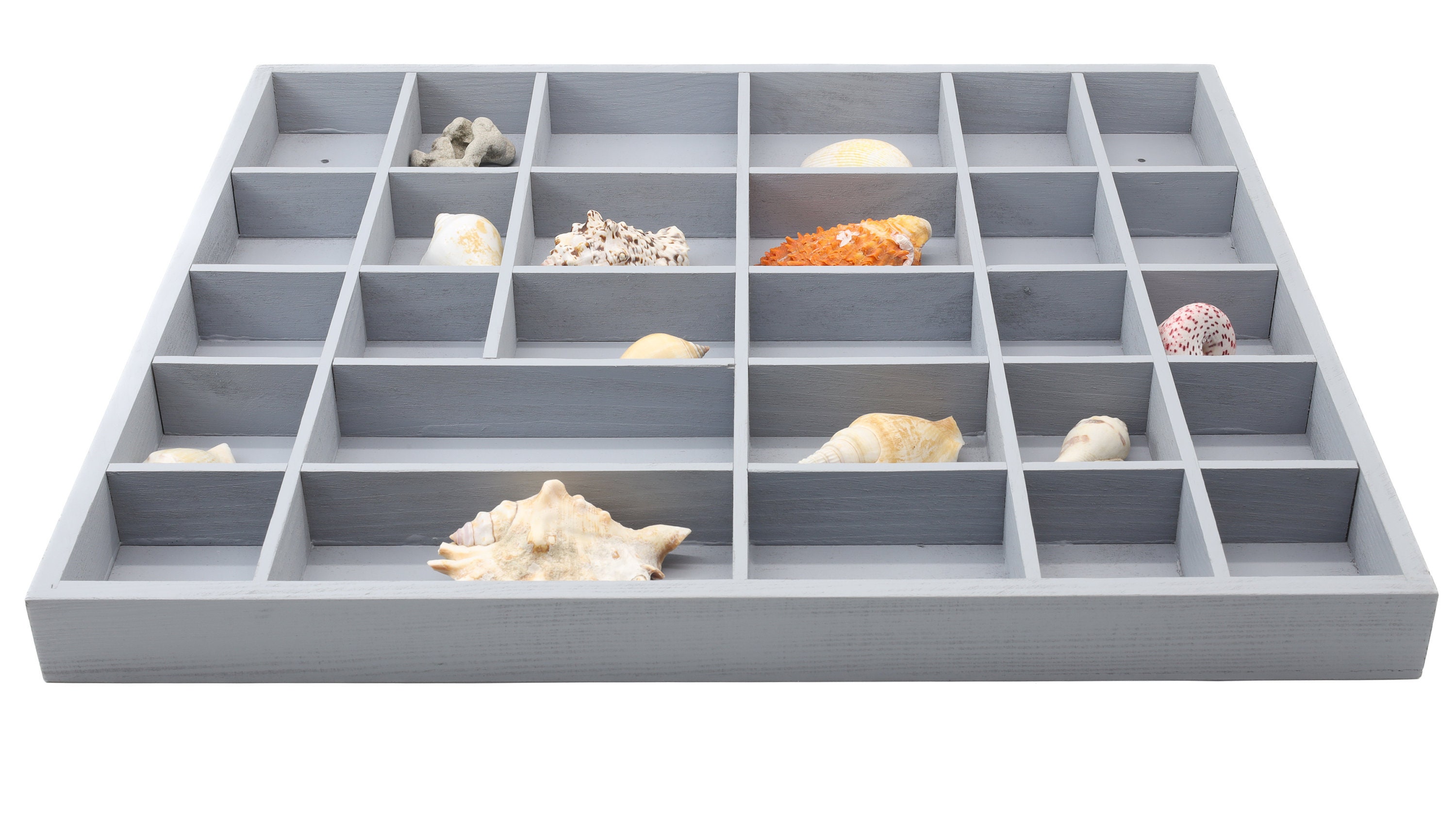 Grey Wooden Display With 28 Compartments Shadow Curio Box Hand Painted ...