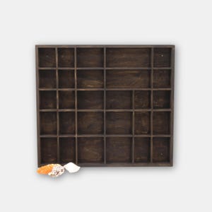 Dark Wooden Display 28 Compartments With Name | Shadow Box | Dark Brown ...