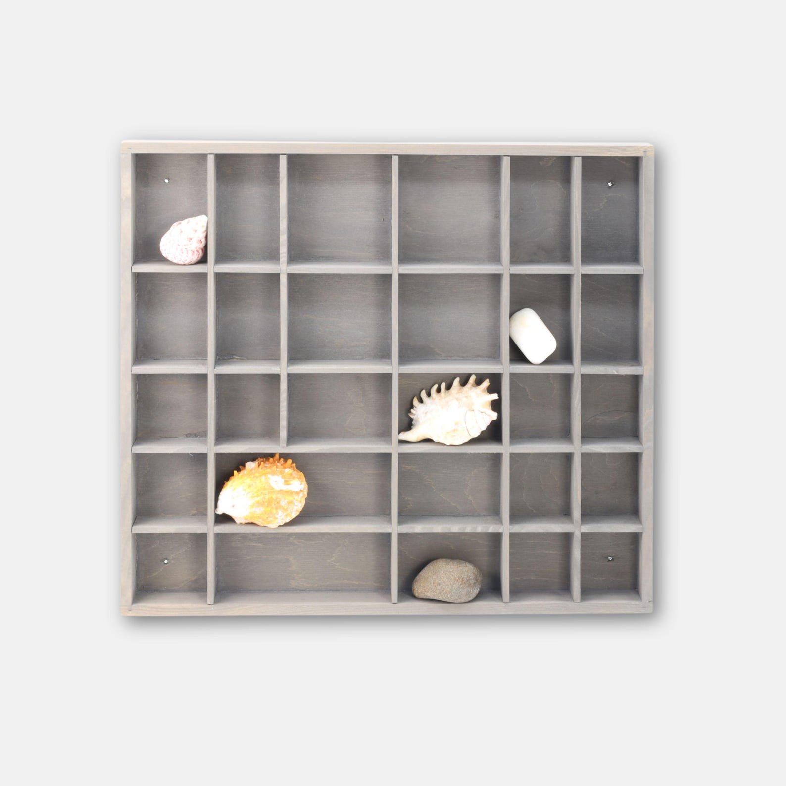 Gray Wooden Display With 28 Compartments | Shadow Curio Box | Grey ...