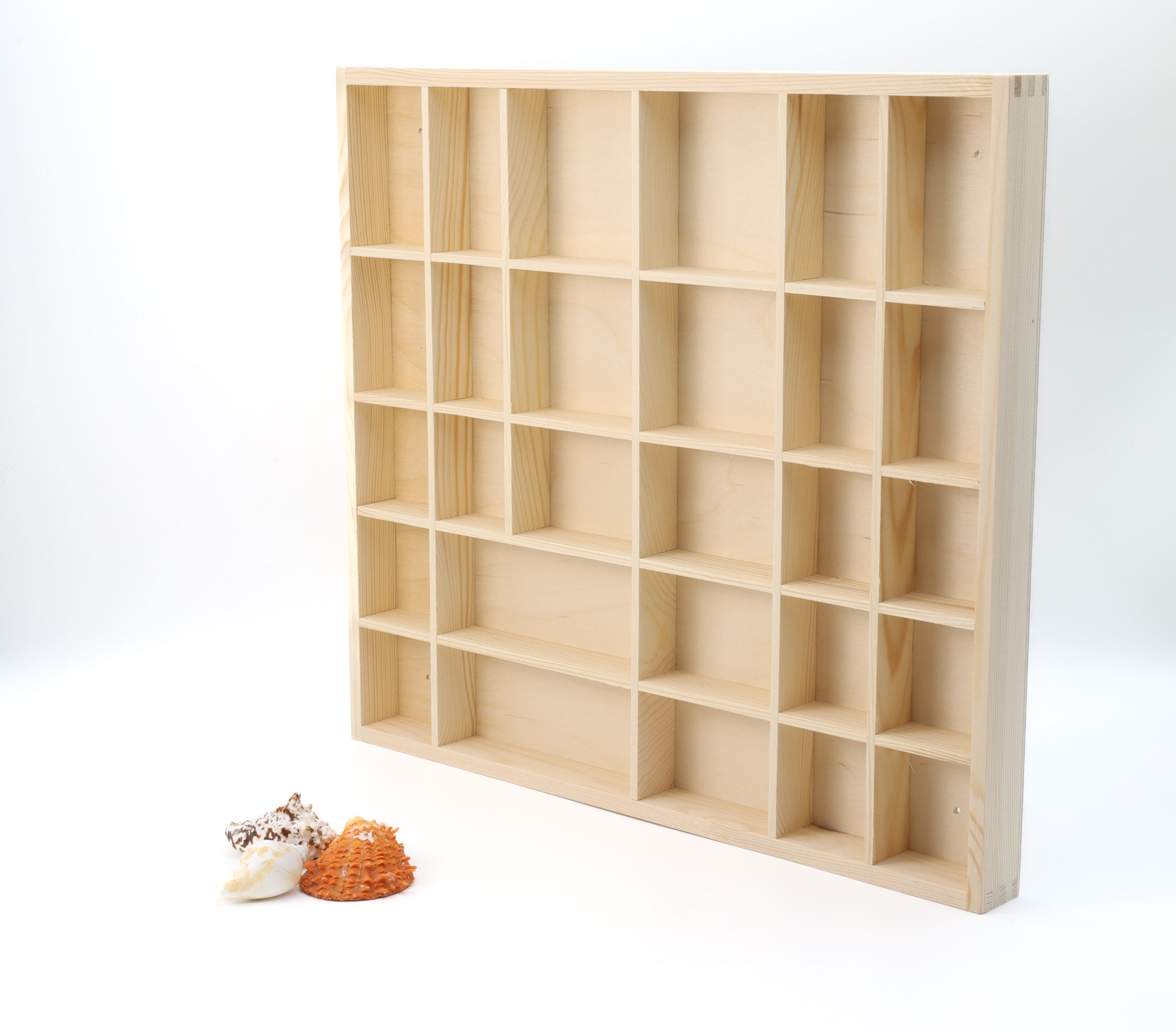 Buy Unfinished Wooden Display With 28 Compartments Shadow Box Unpainted ...