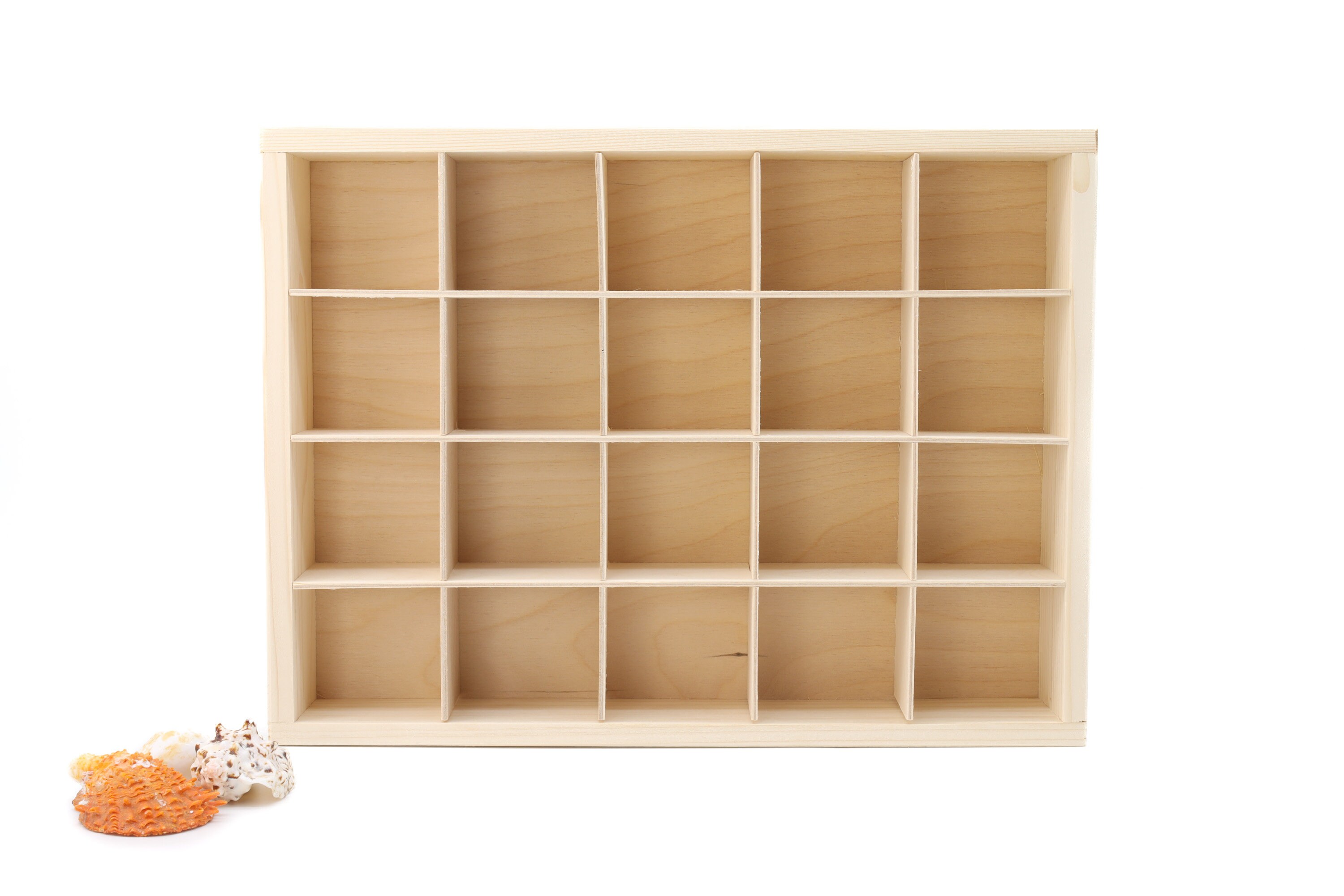 20 Compartments Unfinished Wooden Display Shadow Box Collection Display ...