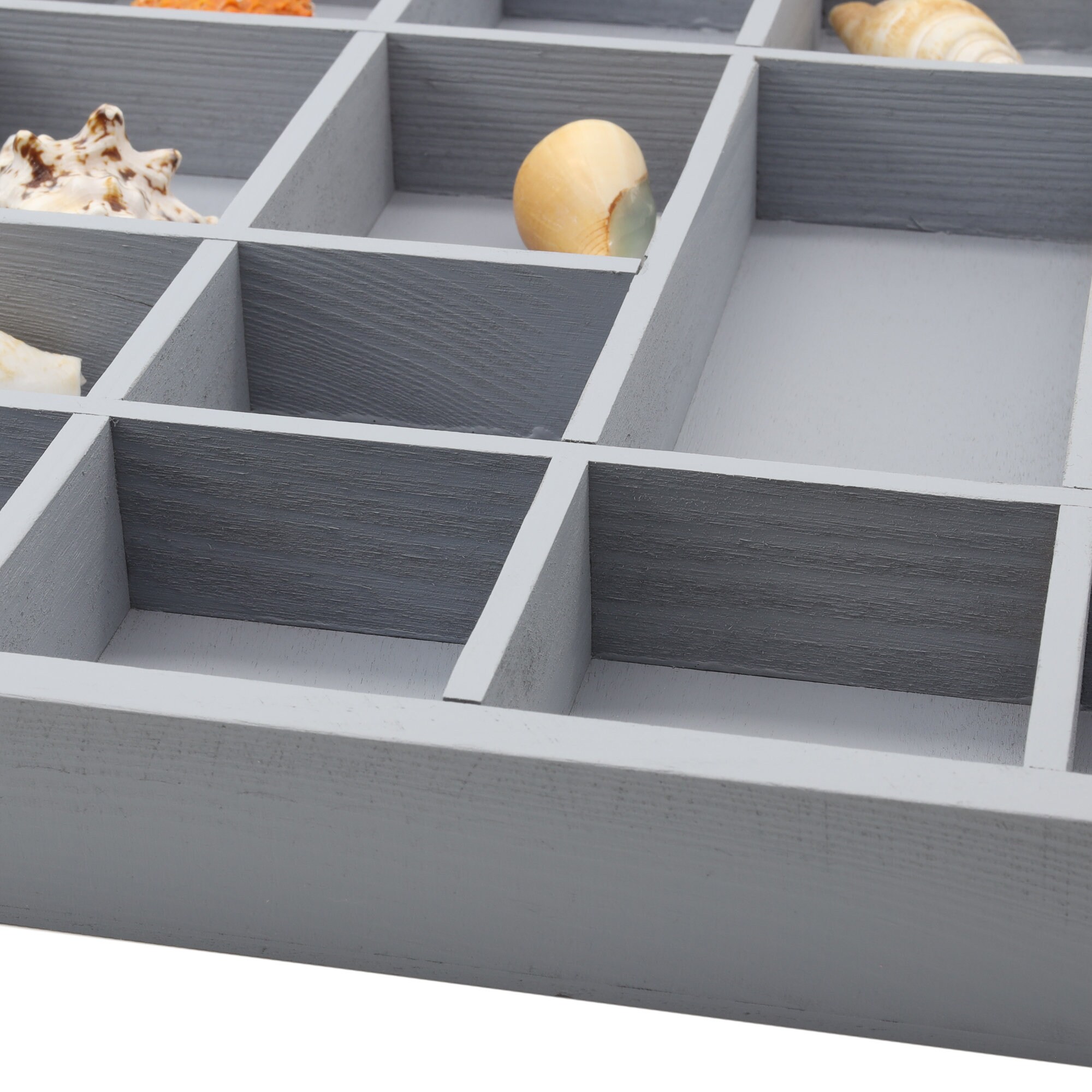 Grey Wooden Display With 28 Compartments Shadow Curio Box Hand Painted ...