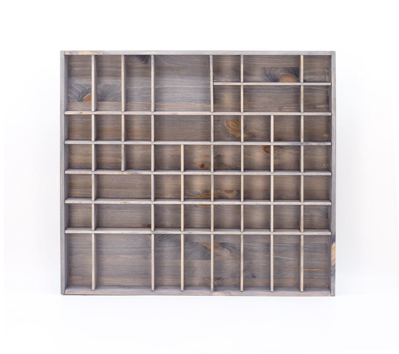 Large Gray Wooden Display Case - 51 Compartments | Solid Pine Shadow ...
