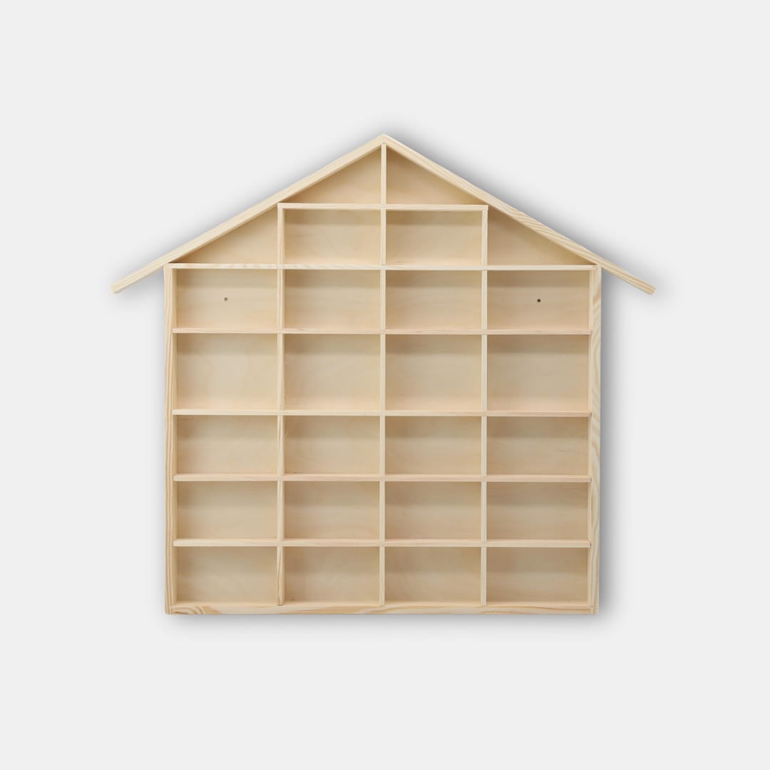 Unfinished Wooden Display House Shape With 26 Compartments, Shadow Box ...