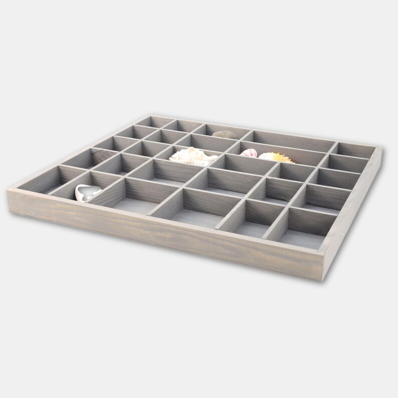 Gray Wooden Display With 28 Compartments | Shadow Curio Box | Grey ...