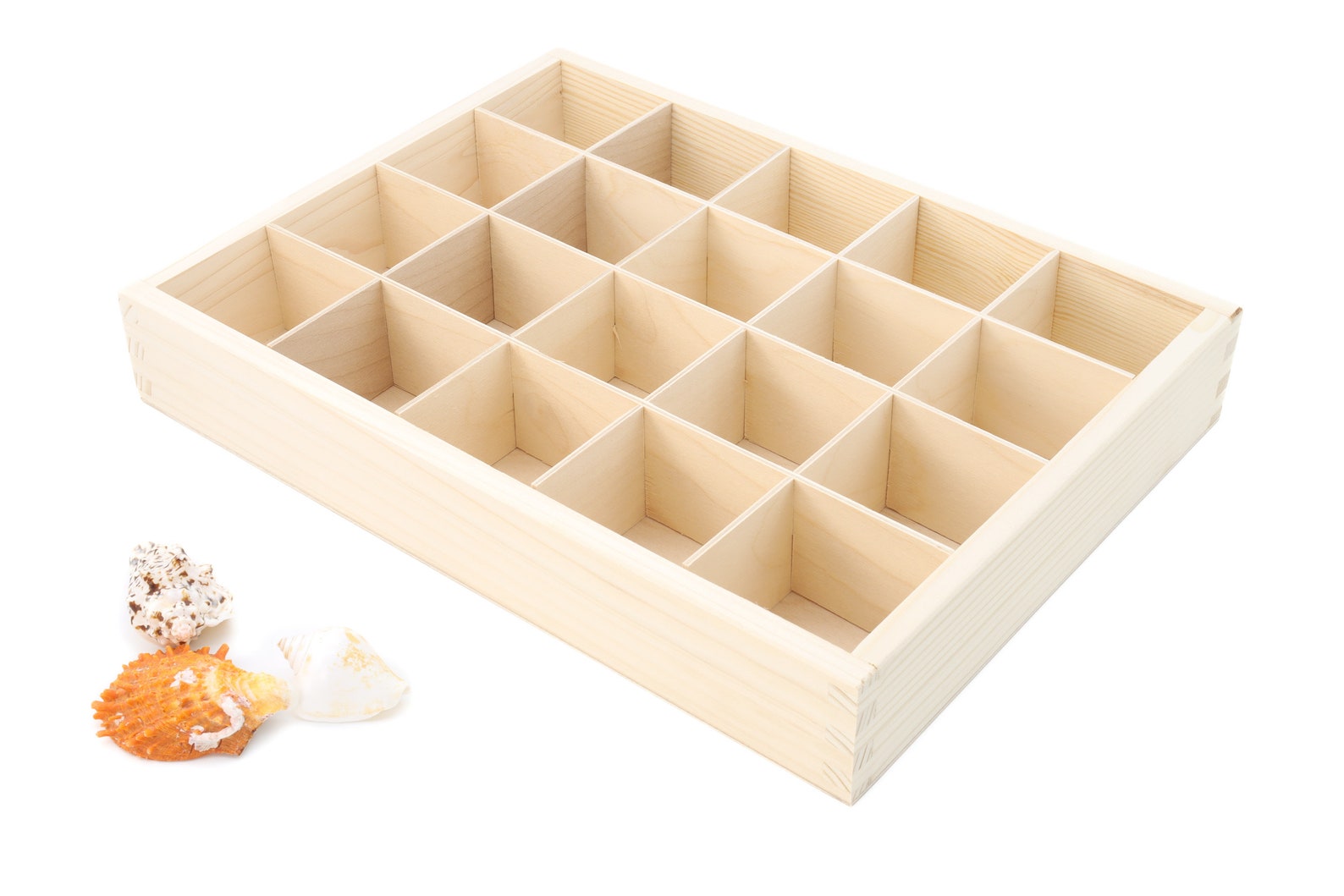 20 Compartments Unfinished Wooden Display Shadow Box Collection Display ...