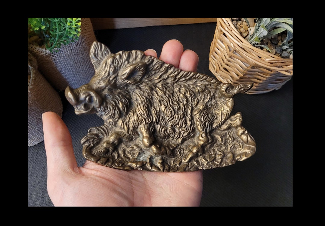 Vintage Brass Boar Figurine: Handcrafted Metal Bas-relief Decoration ...