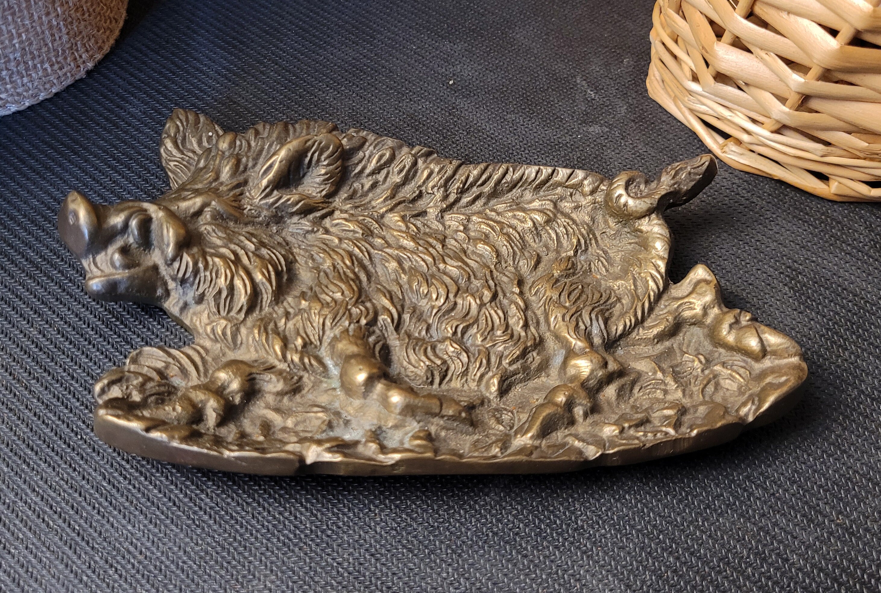 Vintage Brass Boar Figurine: Handcrafted Metal Bas-relief Decoration ...