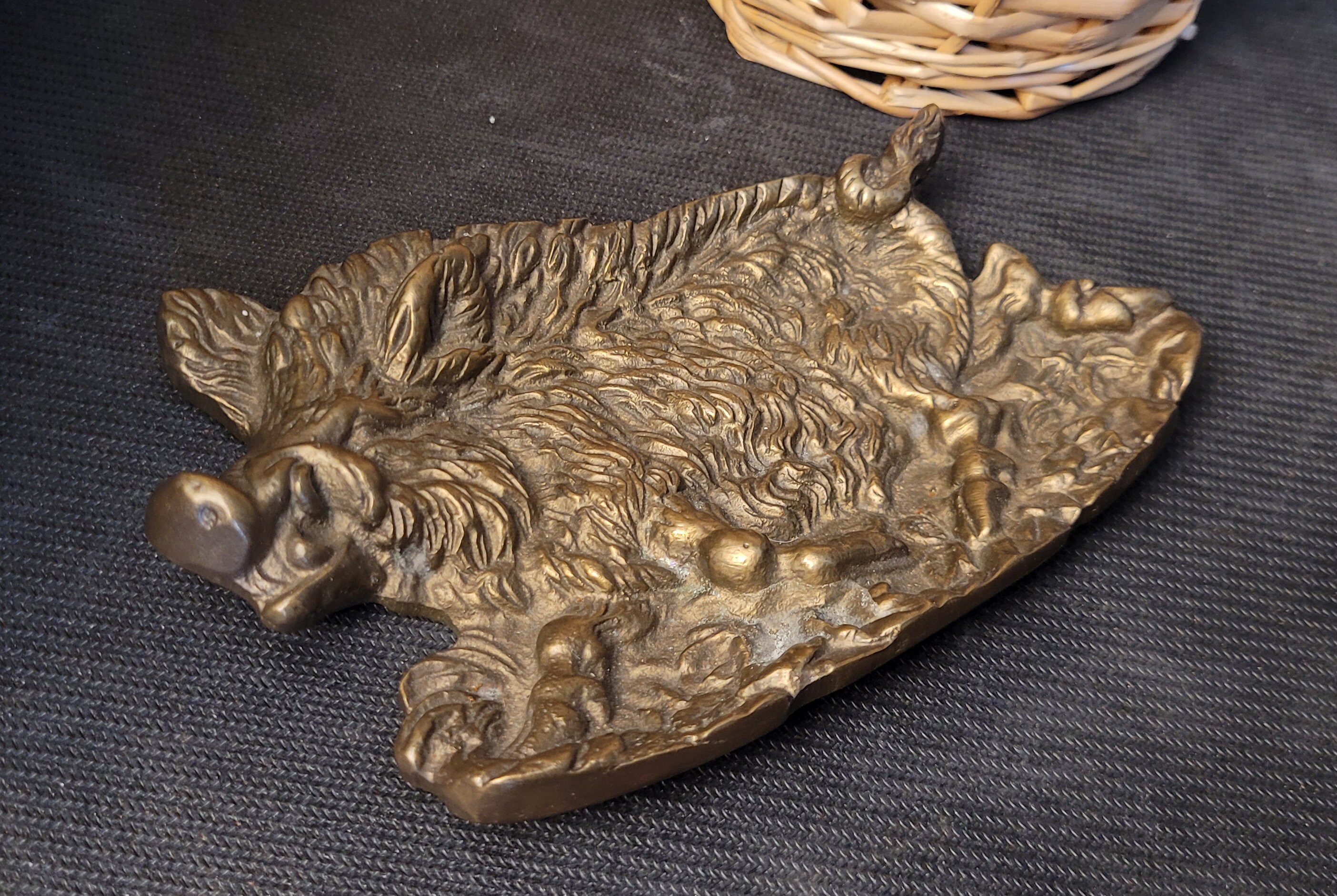 Vintage Brass Boar Figurine: Handcrafted Metal Bas-relief Decoration ...