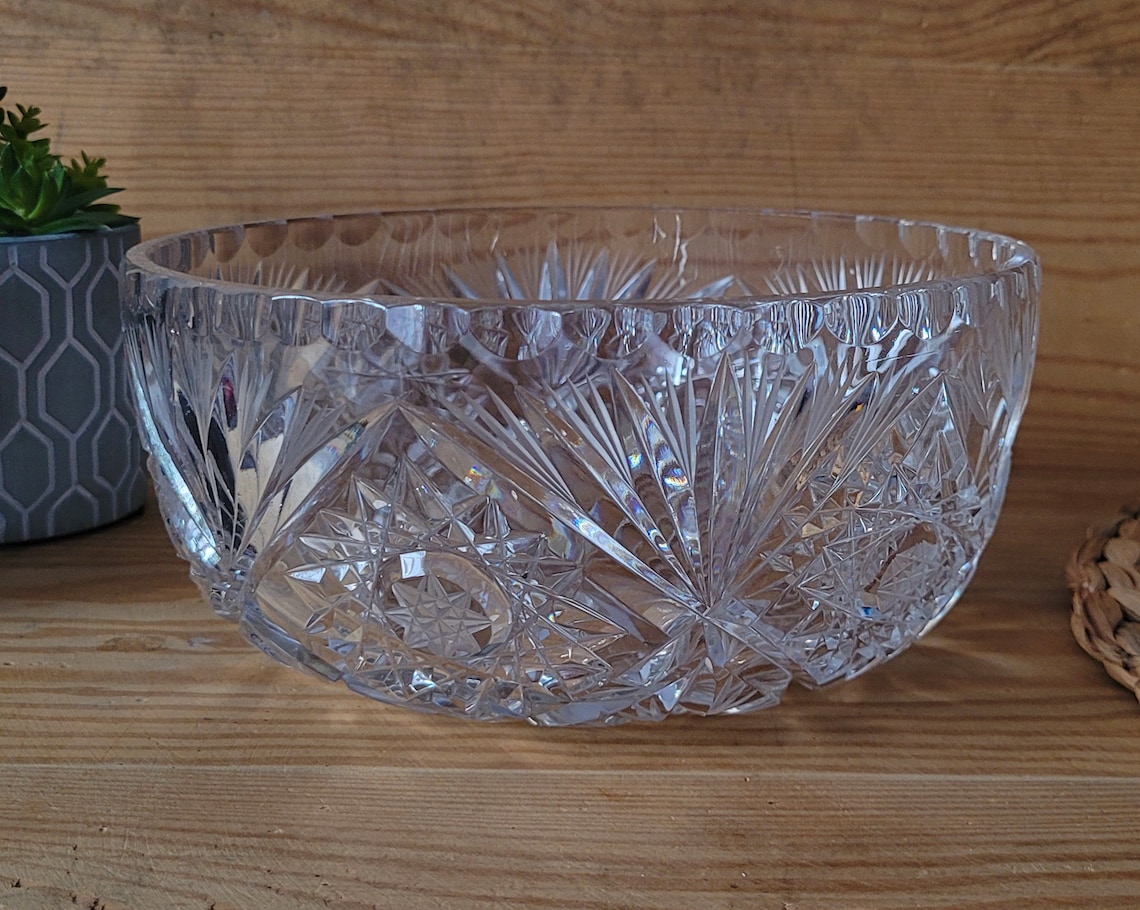Vintage Polish PRL Crystal Glass Bowl: Handmade Dishware for Elegance ...