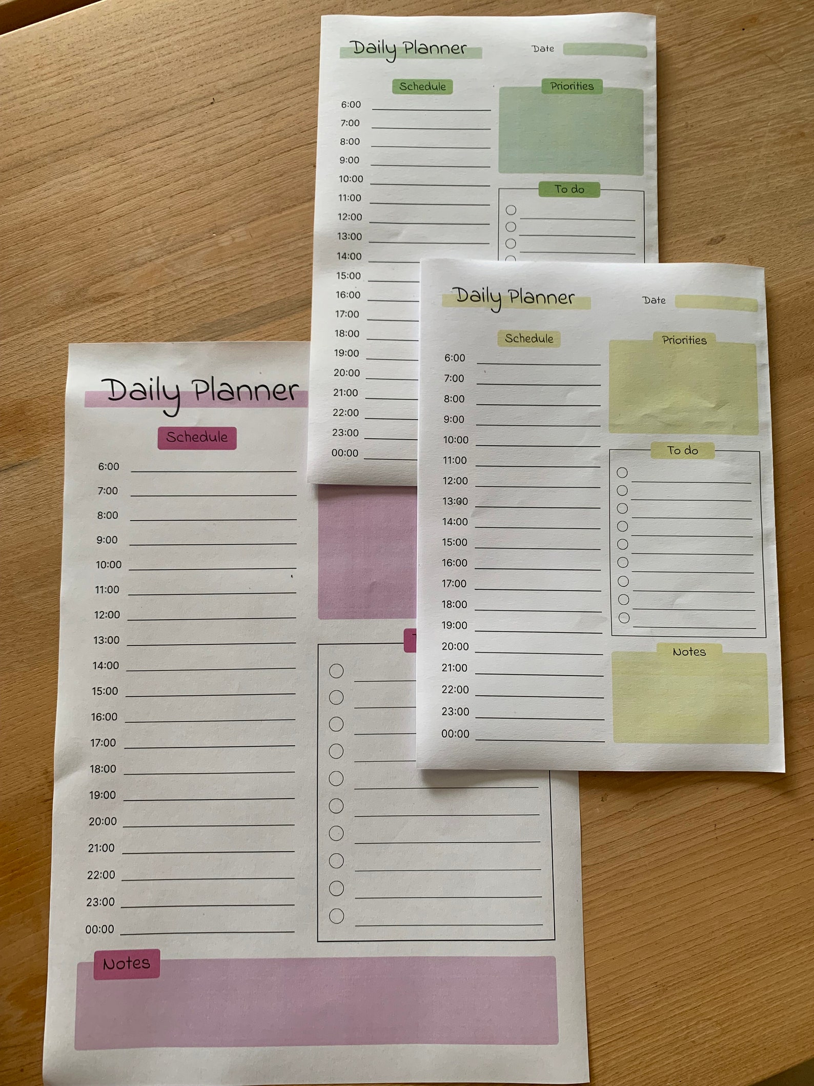 Daily Planner, Printable Calendar, Pdf, A4, A5, Green, Pink, Blue ...