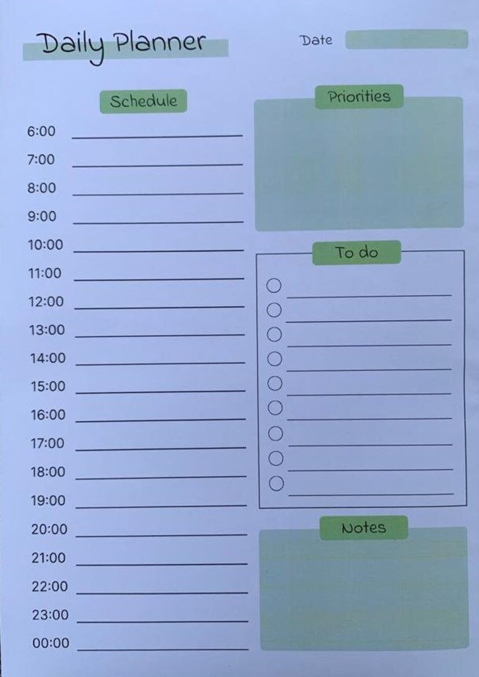 Daily Planner, Printable Calendar, Pdf, A4, A5, Green, Pink, Blue ...