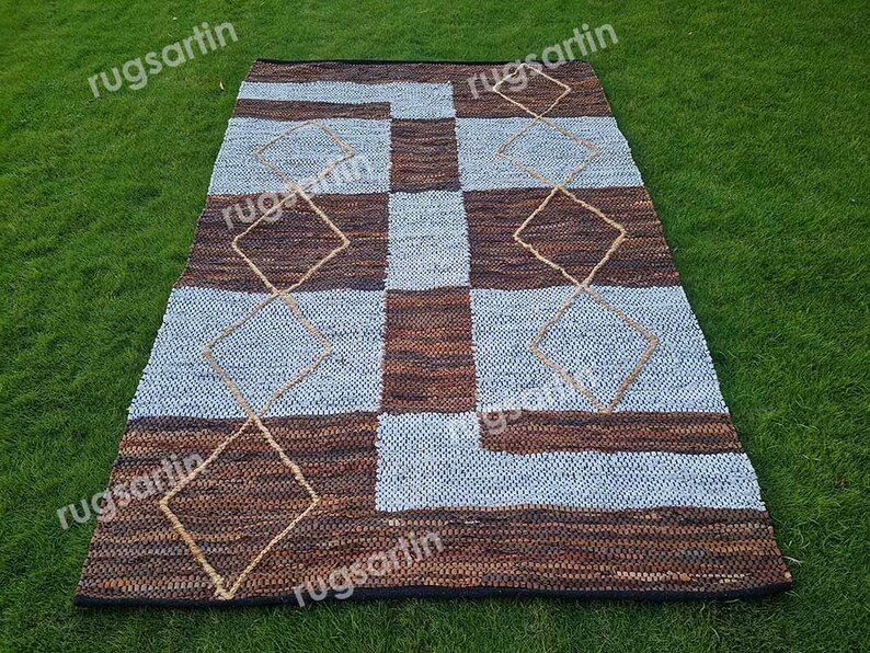 Natural Leather and Jute Area Rug Stylish Braided Rug for Home Decor ...