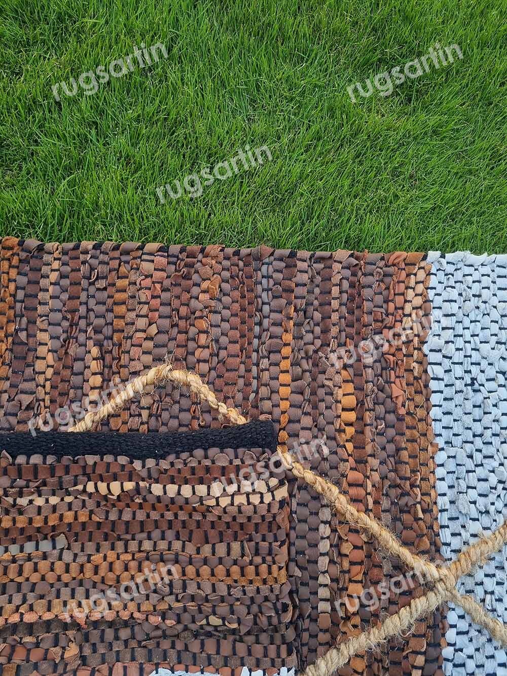 Natural Leather and Jute Area Rug Stylish Braided Rug for Home Decor ...